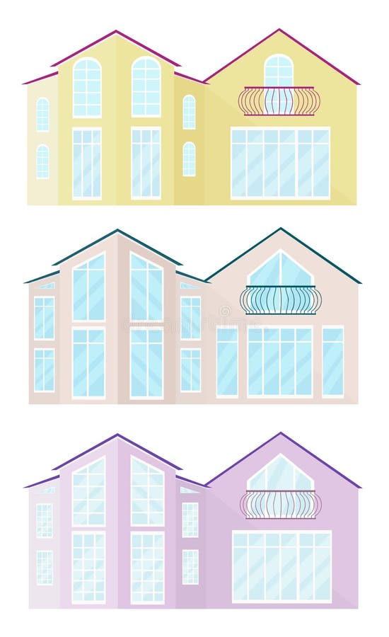 Set Collection of Different Architecture Glass Facade Buildings Vector ...