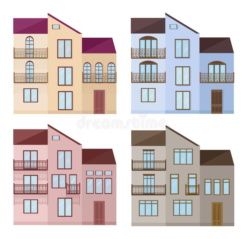 Set Collection of Different Modern Styled Architecture Facade Buildings ...