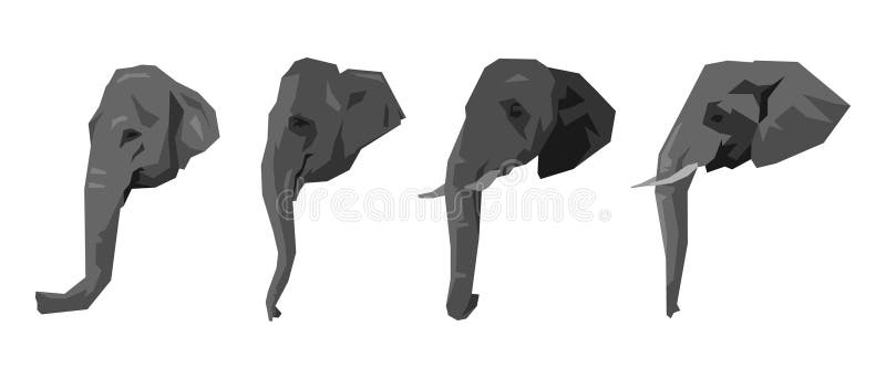 Set Collection of Elephant Heads Side View. Different Types, Sizes ...