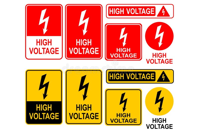 High Voltage Warning Sticker Templates with Lightning Icons, Vector ...