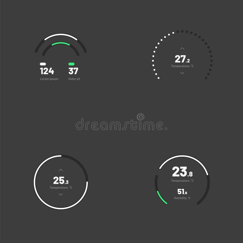 Set With Collection Of Indicator Template Dashboard Ui And Ux Kit Stock Vector Illustration