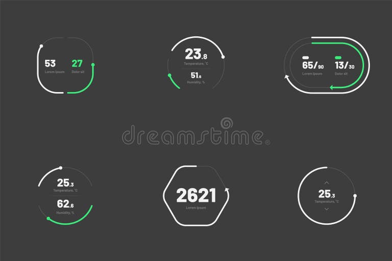 Set With Collection Of Indicator Template Dashboard Ui And Ux Kit Stock Vector Illustration