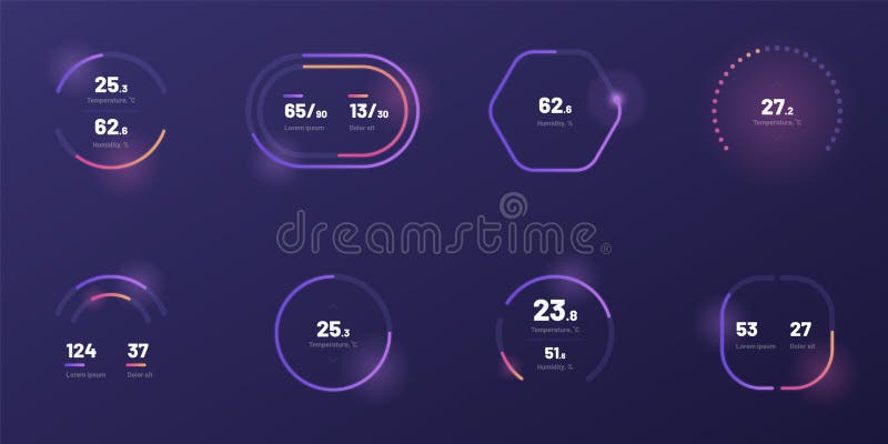 Set With Collection Of Indicator Template Dashboard Ui And Ux Kit Stock Vector Illustration