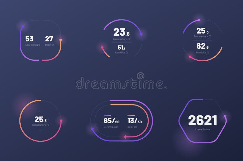 Set With Collection Of Indicator Template Dashboard Ui And Ux Kit Stock Vector Illustration