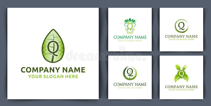 Set Collection Initial Letter Q Monogram Logo, with Leaf Bowl Seed Logo ...
