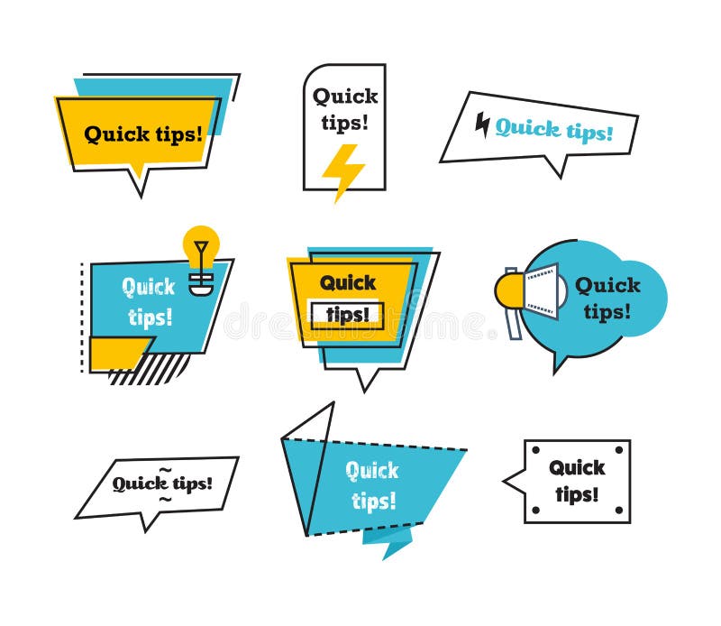 Set, Collection, Logos of Quick Tips, Useful Ideas and Thoughts. Stock ...