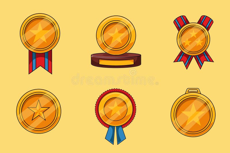 Set Collection of Medal and Trophy Element Stock Vector - Illustration ...