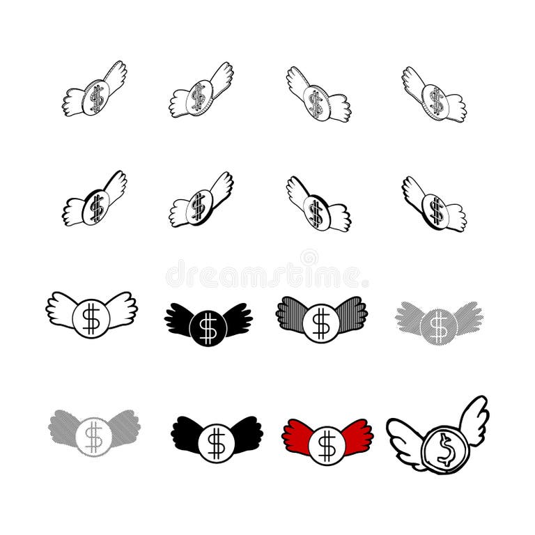 Set of Collection Modern Vector. Money Wing Icon Multi Type of 3 Stock ...