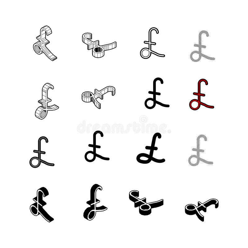 Set of Collection Modern Vector. Pound Icon Multi Type of 3d Iso Stock ...