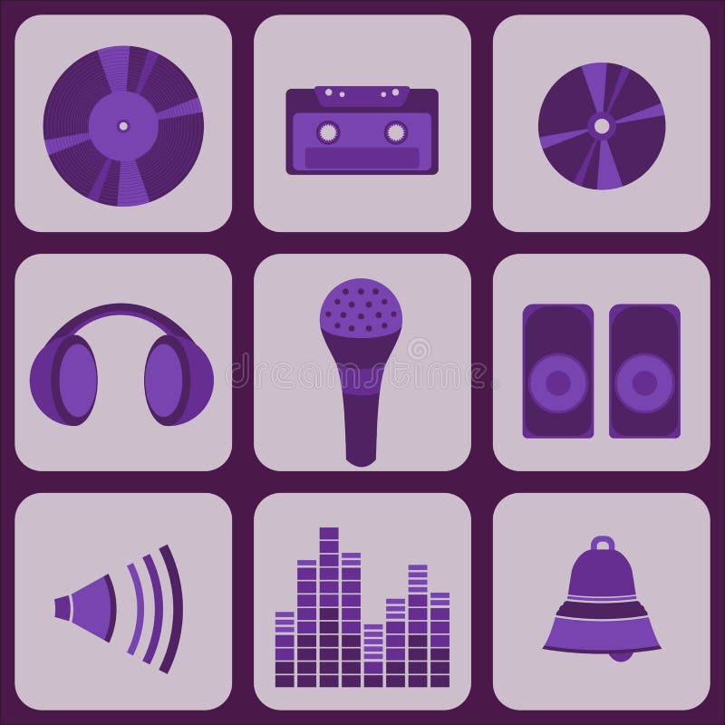 Set Collection of Nine Purple Music Icons Stock Vector - Illustration ...