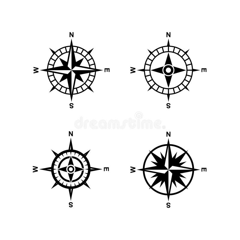 Set Collection Premium Compass Vector Black Logo Icon Design Stock ...