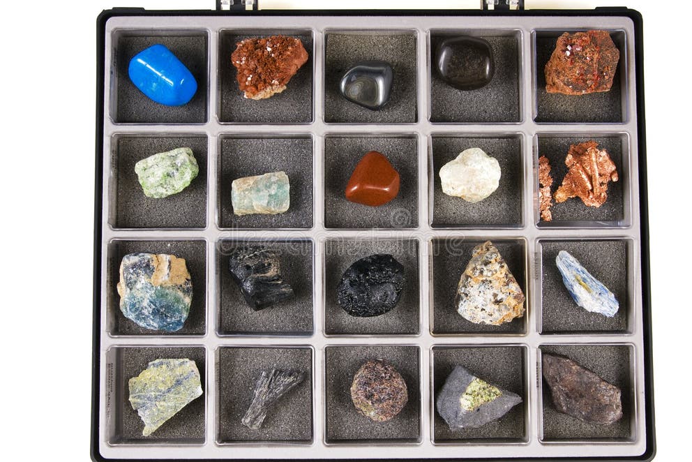 Set a Collection of Rocks, Minerals in the Box Stock Photo - Image of ...