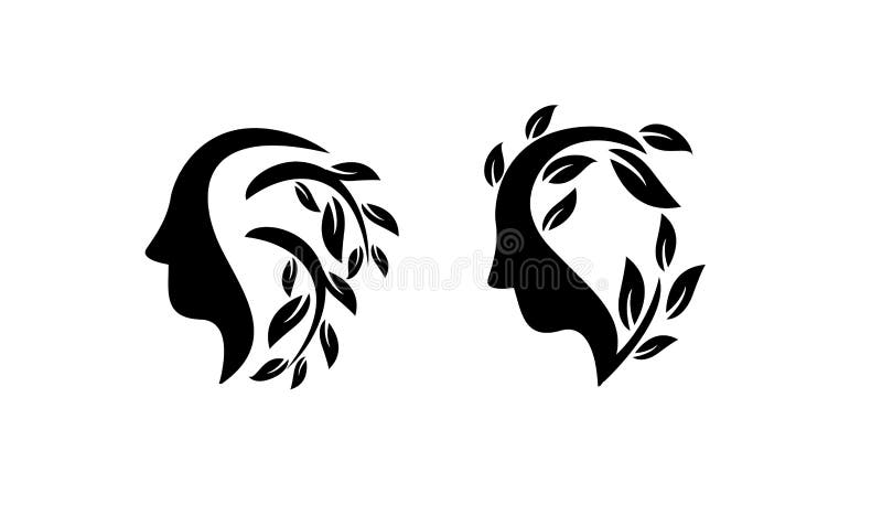 Set Collection Simple Abstract Head Face with Leaf Black Vector Logo ...