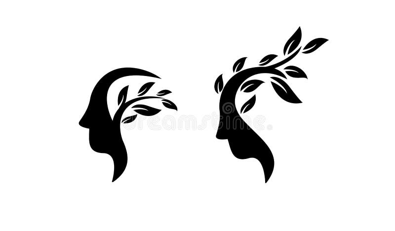 Set Collection Simple Abstract Head Face with Leaf Black Vector Logo ...
