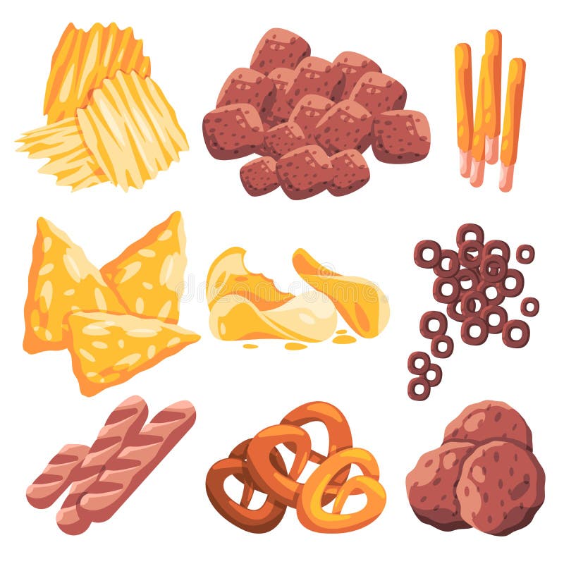 Set Collection of Snack Chips Cookies Illustration Fried Nachos Stock Vector - Illustration of ...
