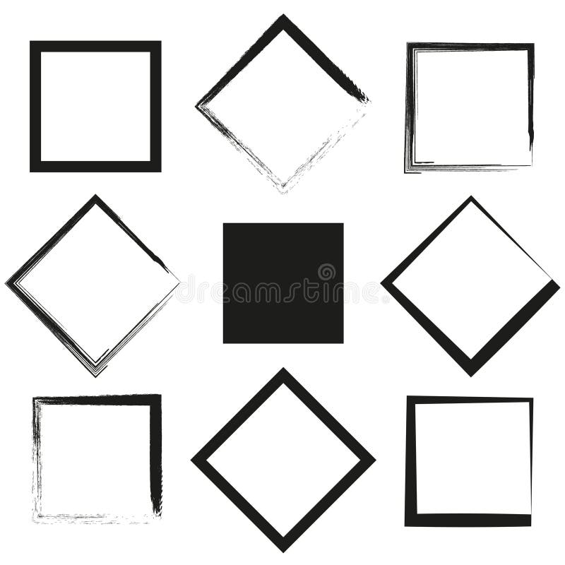 Set Collection of Square Frames. Black Frames with Brush Strokes ...