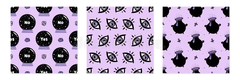 Set, Collection of Three Vector Seamless Pattern Backgrounds for Magic ...