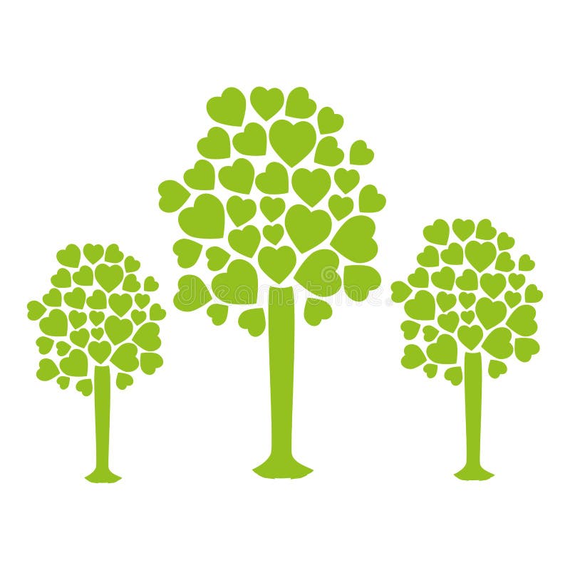 Set Collection Trees with Leafy Branches in Heart Shape Form Stock ...