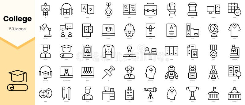 Set of College Icons. Simple Line Art Style Icons Pack Stock Vector ...