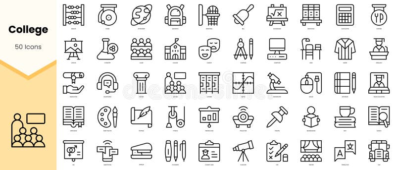 Set of College Icons. Simple Line Art Style Icons Pack Stock Vector ...