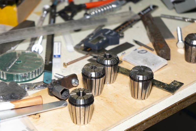 A Set of Collet Milling Machine on a Table with a Tool. Stock Image ...
