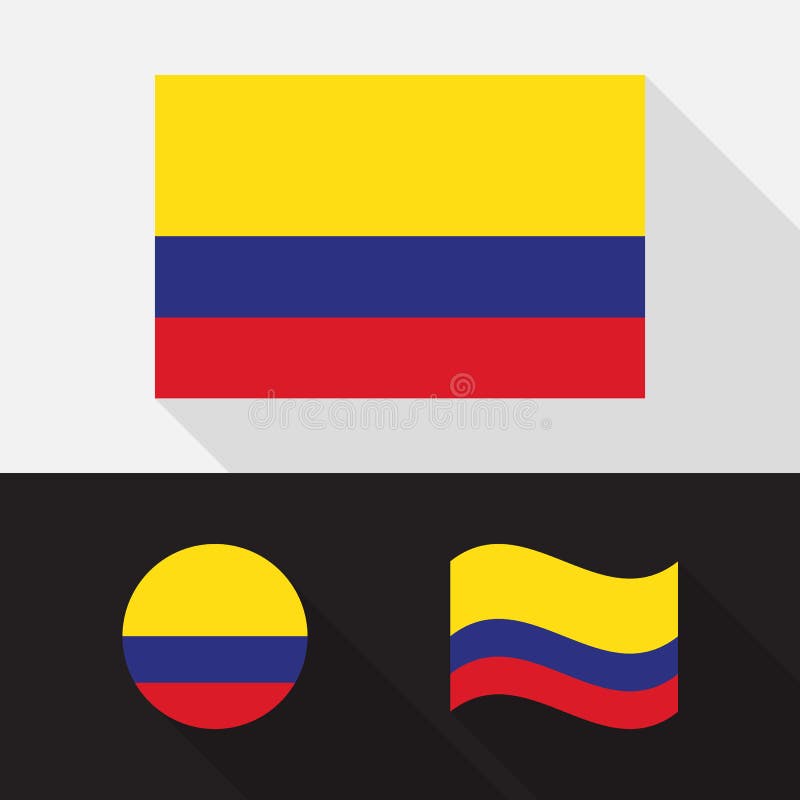 Set of Colombia Flag Flat Design Illustration Stock Illustration ...