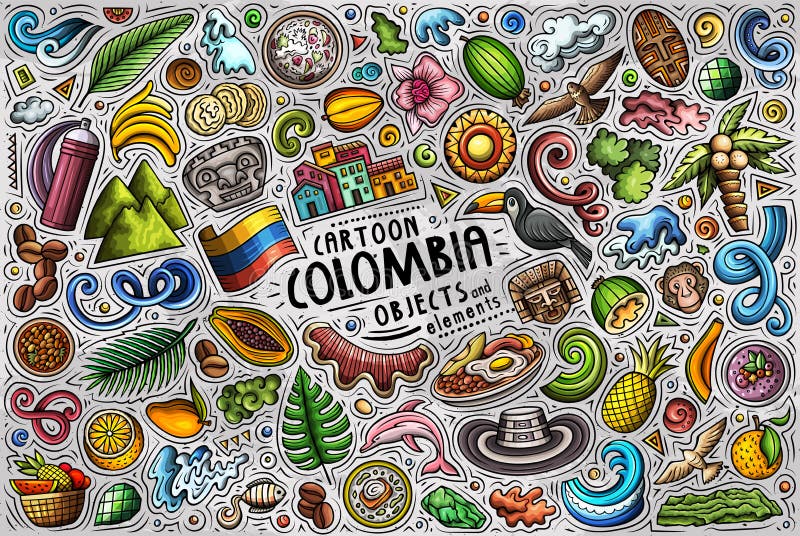 Set of Colombia Traditional Symbols and Objects Stock Illustration ...