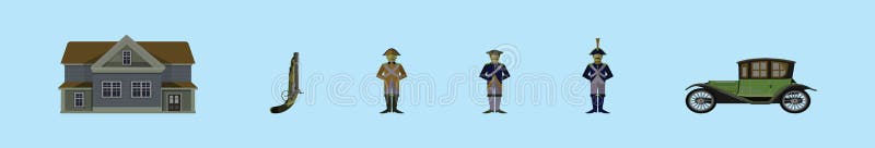 Set of Colonial Cartoon Icon Design Template with Various Models ...