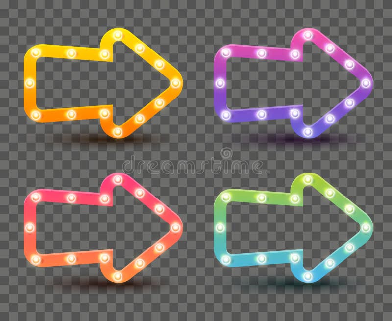 Set of Color Arrows with Shiny Light Bulbs Stock Vector - Illustration ...