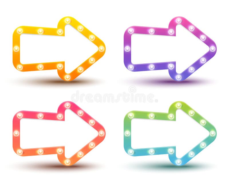 Set of Color Arrows with Shiny Light Bulbs on White Stock Vector ...