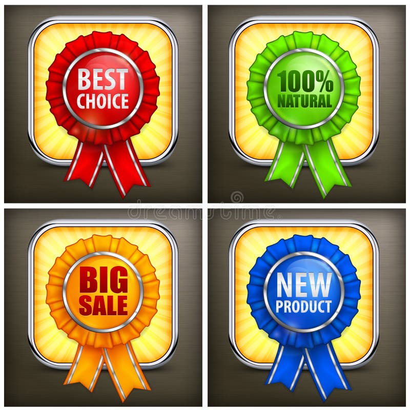 Set of Color Award Labels on Black Stock Vector - Illustration of ...