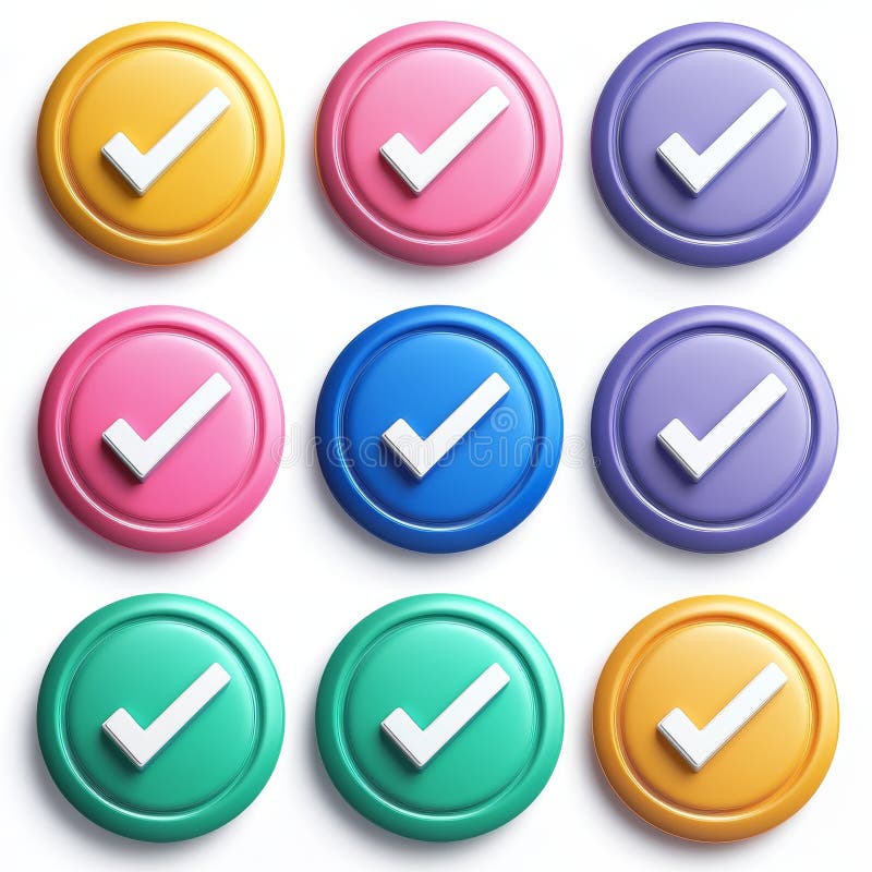 Set of Color Buttons with Check Mark. Vector Illustration. Eps 10 Stock ...