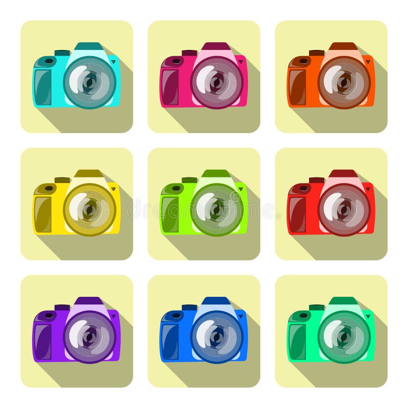 Cameras Lens Black Illustration on Blue Background with Shadows Stock ...