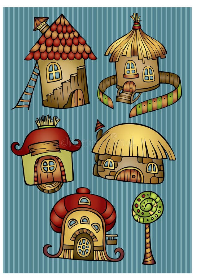 Set of Color Cartoon Vector Houses Stock Vector - Illustration of ...