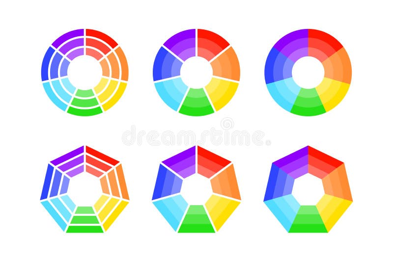 Set Color Circle and Polygon with Shades in Flat Style Stock ...