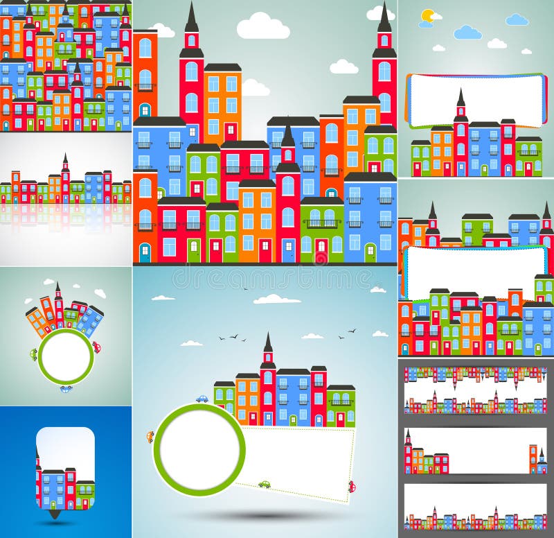 Set of Color City Backgrounds. Stock Vector - Illustration of cartoon ...