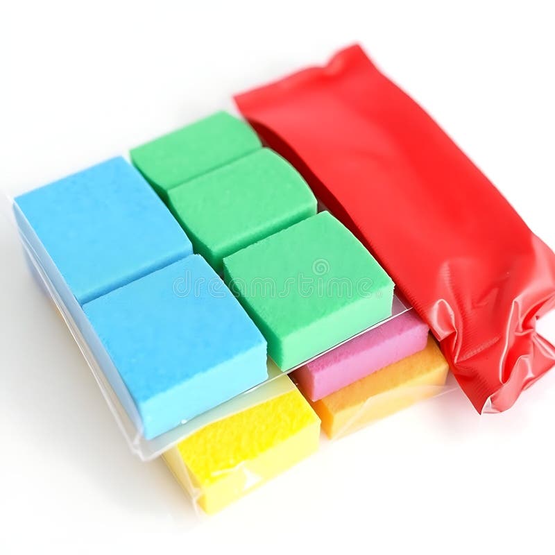 A Set of Color Coded Surgical Sponges in Sterile Packaging on a Plain ...