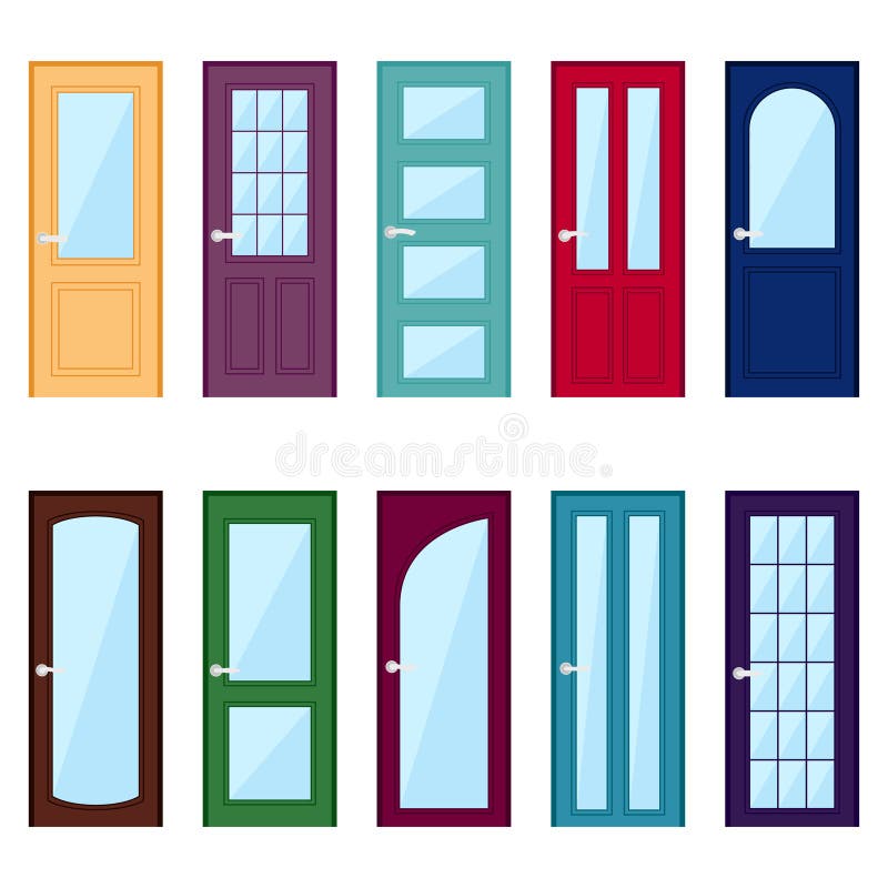 Color Door Front To House and Building Flat Design Style Isolated ...
