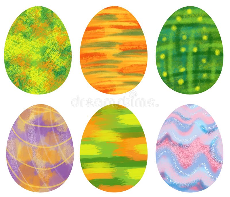 Set of 6 Color Easter Eggs with Pattern. Computer Graphics Objects for ...