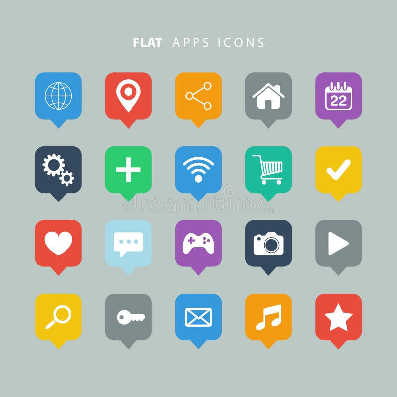 Set of Color Flat Apps Icons. Stock Vector - Illustration of ...