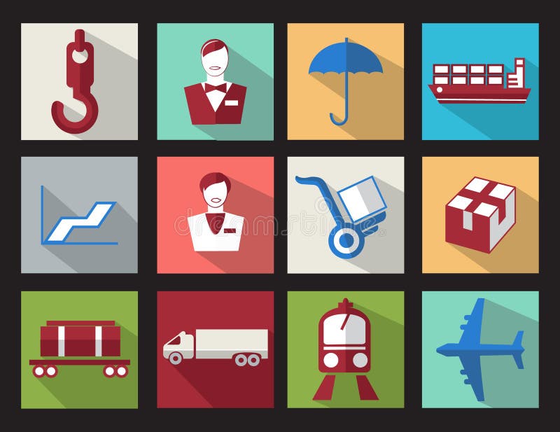 Set Color Flat Design Icons Cargo Business Stock Vector - Illustration ...