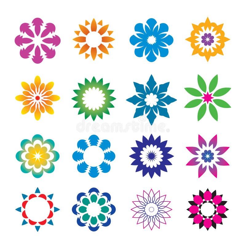 Set of Color Geometric Flowers. Vector Illustration and Icons. Stock ...