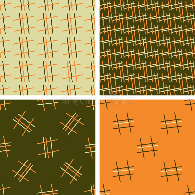 Set of 4 Color Geometric Seamless Pattern with Linear Ornament. Stock ...