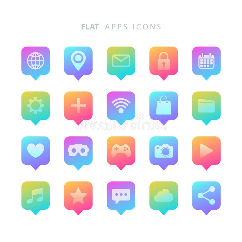 Set of Color Flat Apps Icons. Stock Vector - Illustration of ...