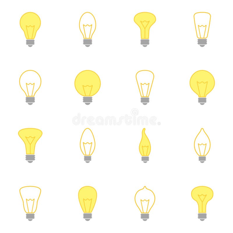 Set of Color Icons of Bulbs, Vector Illustration Stock Vector ...