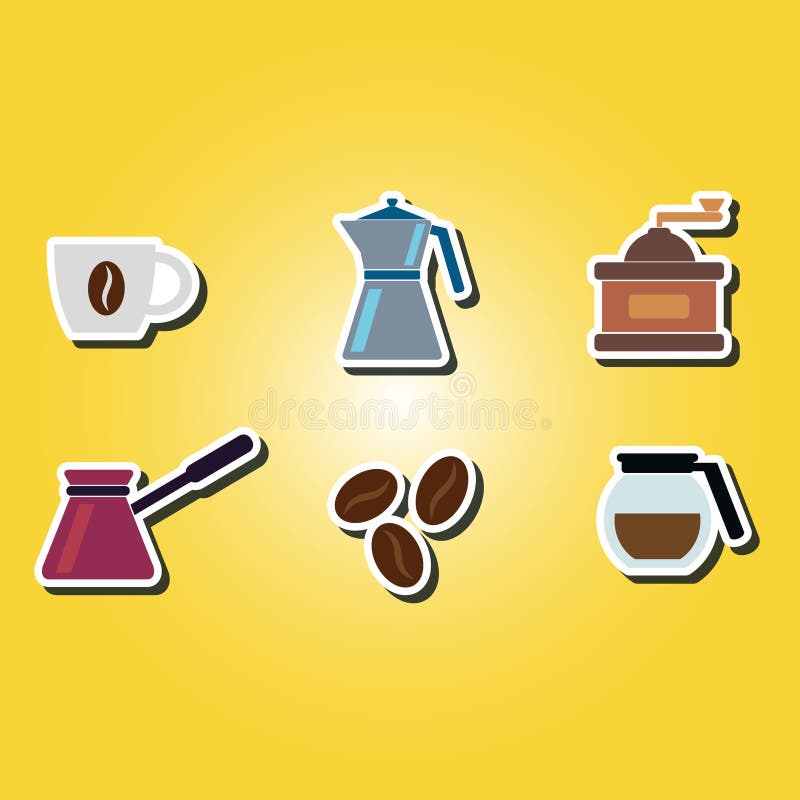 Set of Color Icons with Coffee Stock Vector - Illustration of grain ...