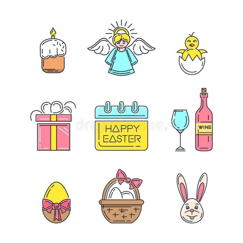 Set of Color Icons for Easter. Vector Illustration Stock Vector ...