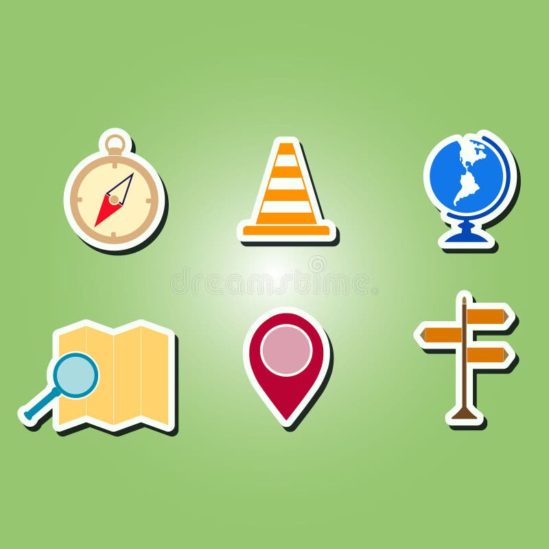 Set of Color Icons with Map and Location Sign Stock Vector ...