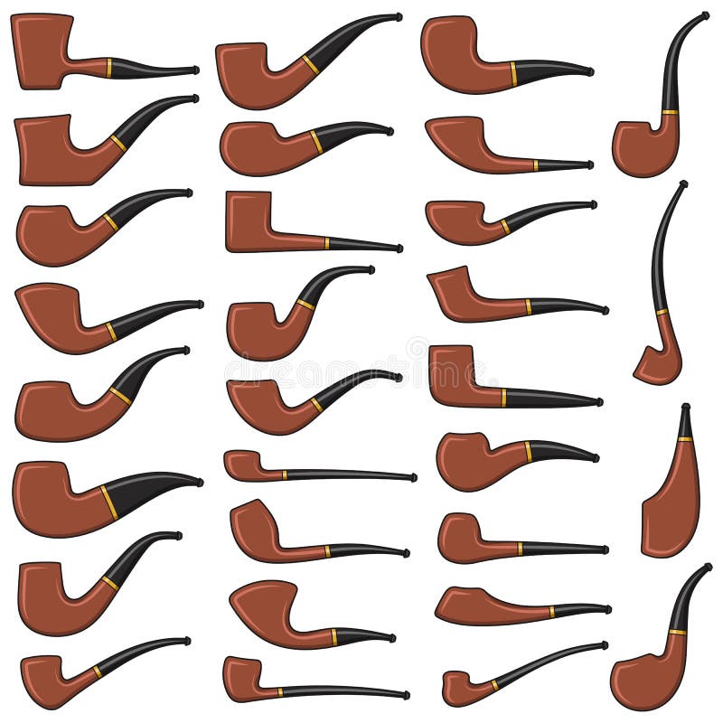 Set of Color Illustrations with Smoking Pipes of Different Shapes and ...