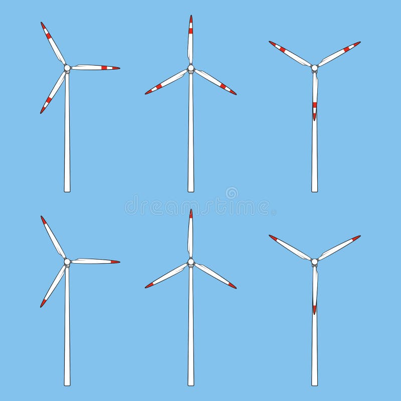 Set of Color Illustrations with a Wind Turbine, Windmill. Stock Vector ...